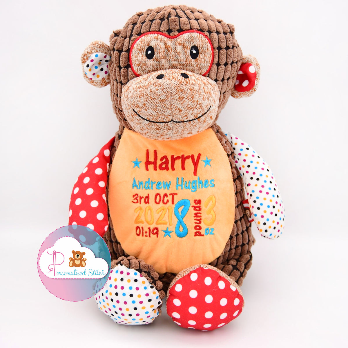 Personalised Monkey Baby sensory Teddy Bear – Personalised stitch